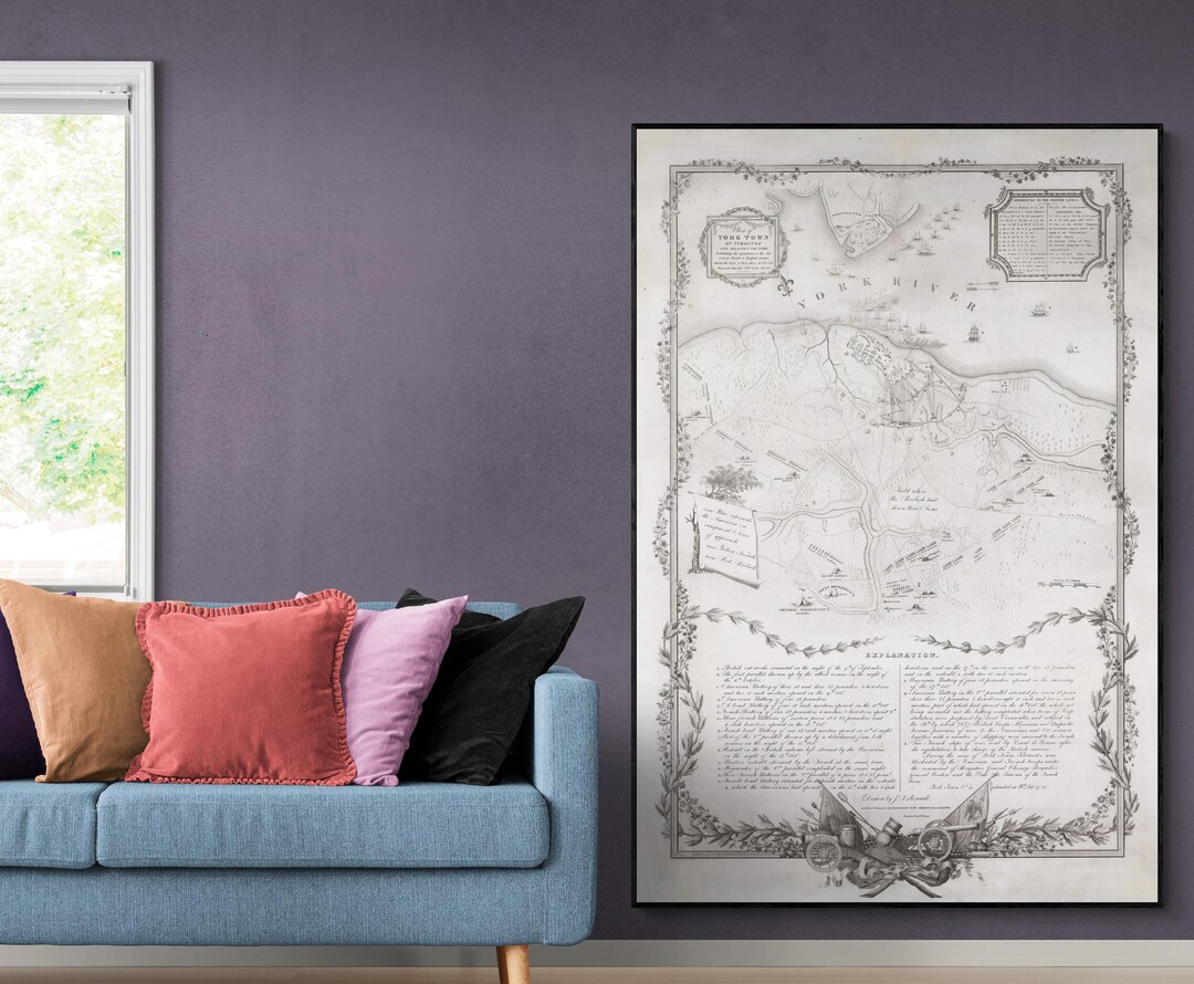 1825 Revolutionary War Battle Plan Map of the Siege of Yorktown Antique ...