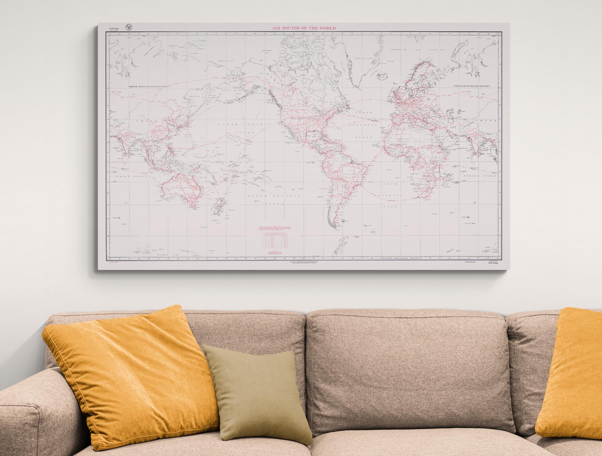 1939 World Air Routes Map – Vintage Global Aviation Map Showing Pre ...