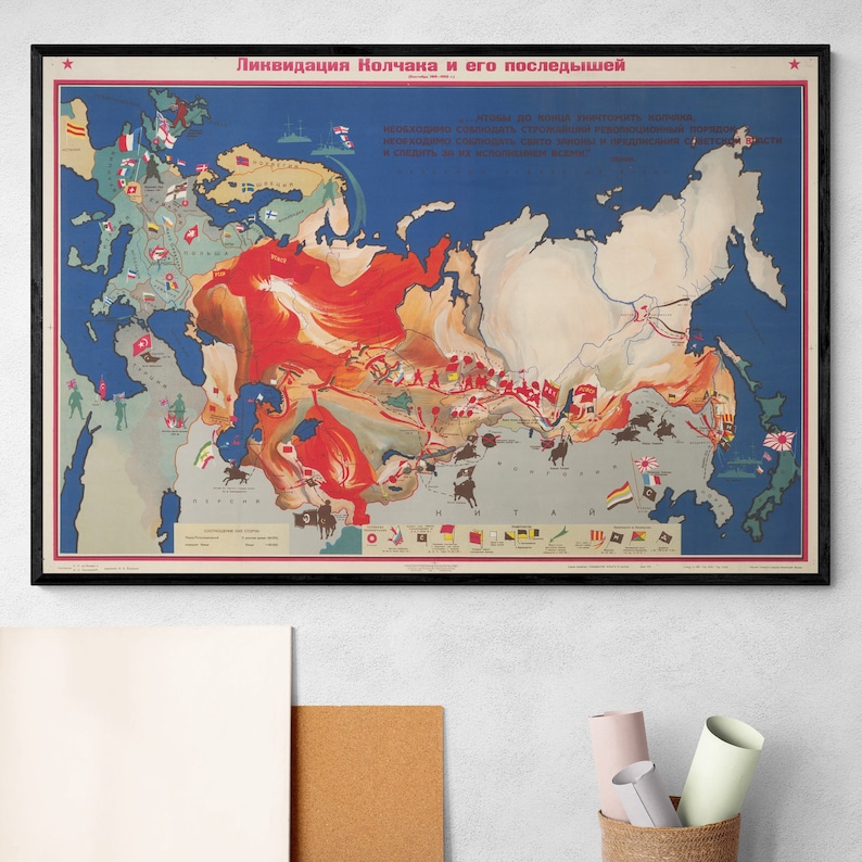 1925 Map Showing Russian Bolsheviks Annexing Siberia and Asia - Etsy