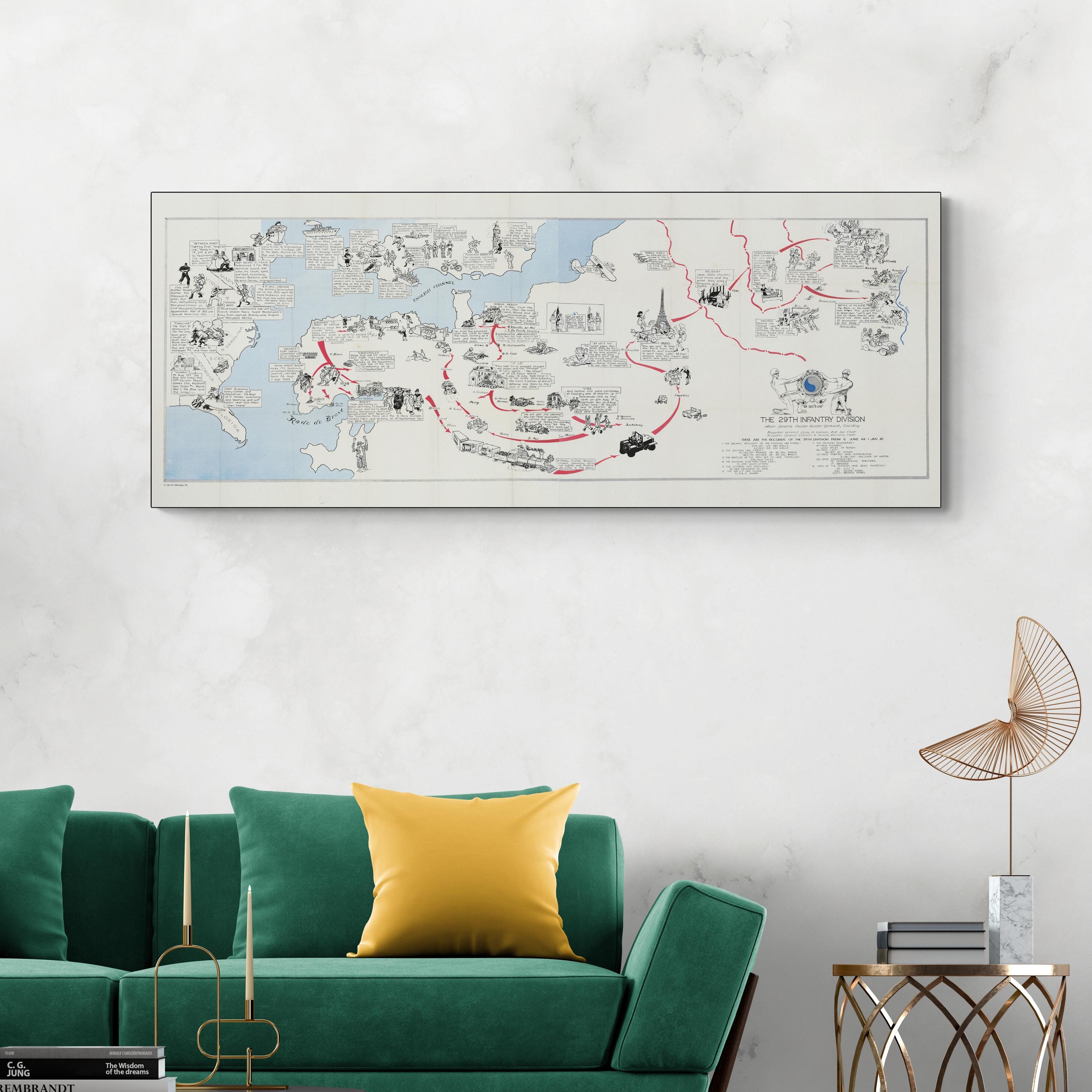 1945 Pictorial Map of WWII Actions of 29th Infantry Division 1941–1945 ...
