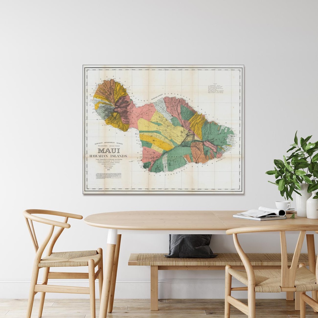 1885 Map of Maui Hawaii Historical American Oceanic Geography Vintage ...