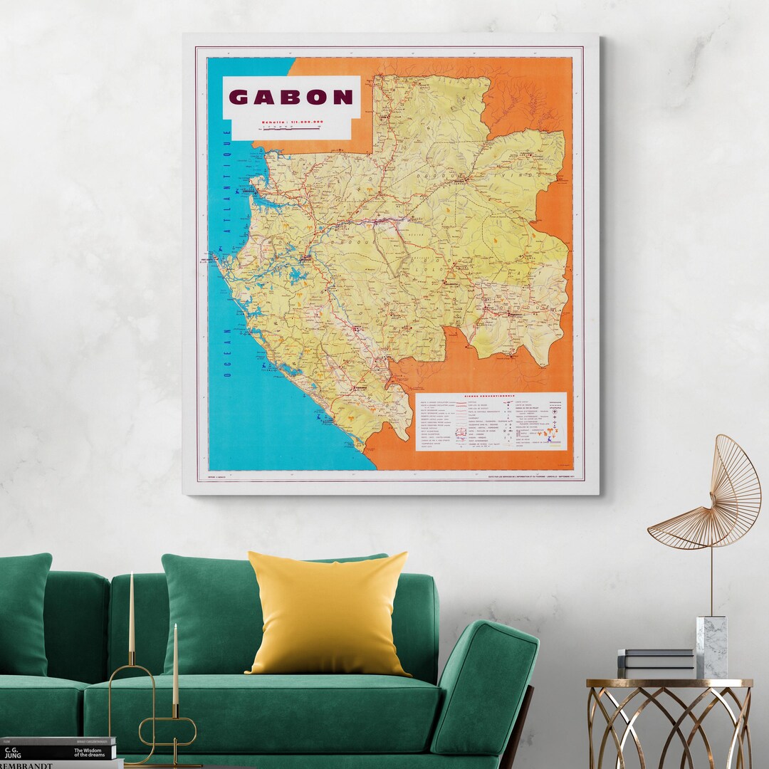 1972 Map of Gabon – Post-colonial African Geography Showing Political ...