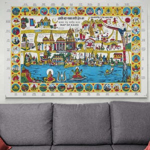 Pictorial Map of Varanasi Kashi India – Sacred Hindu Pilgrimage City on ...