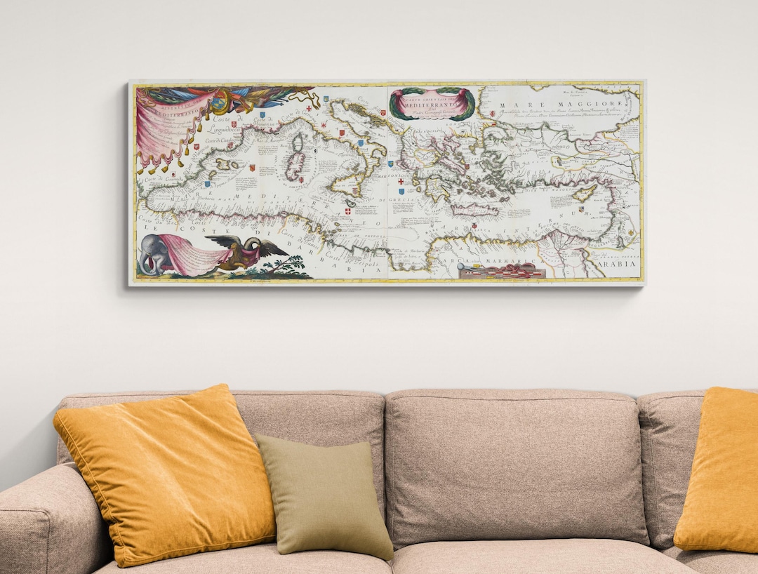 17th Century Coronelli Map of the Mediterranean – Baroque-era Nautical ...