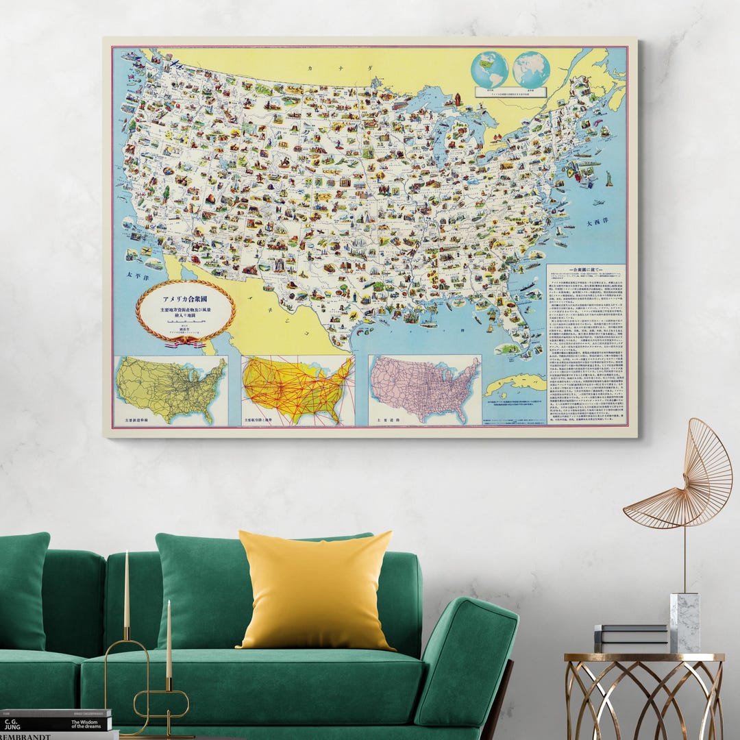 Japanese Pictorial Map of the United States – Illustrated State ...