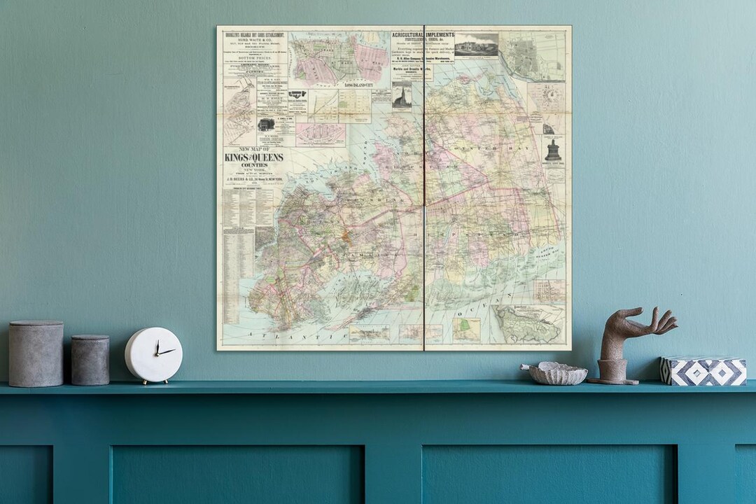 1886 Map of Kings and Queens County New York City Historical American ...