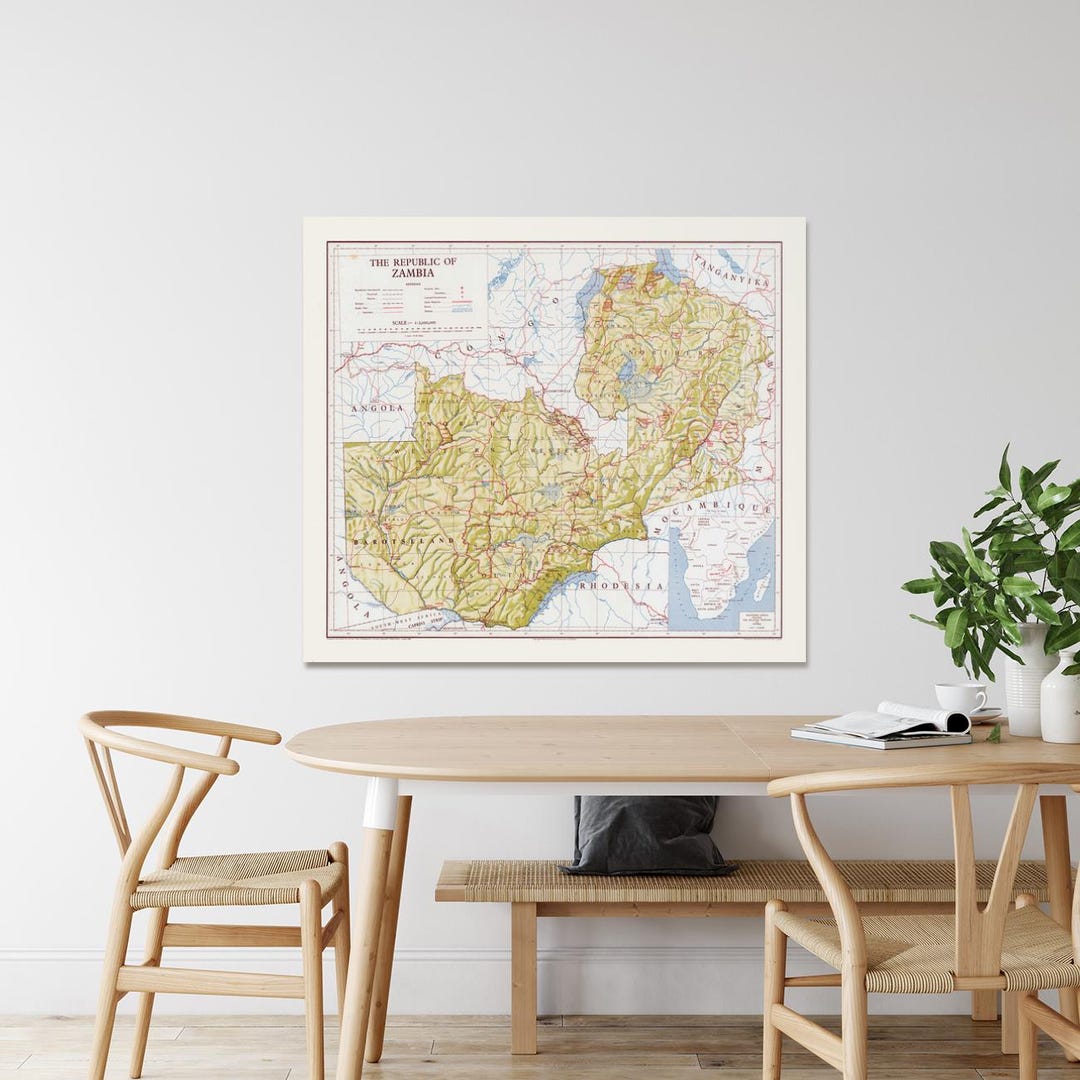 1964 Map of Zambia Historical African Geography Vintage Zambian ...