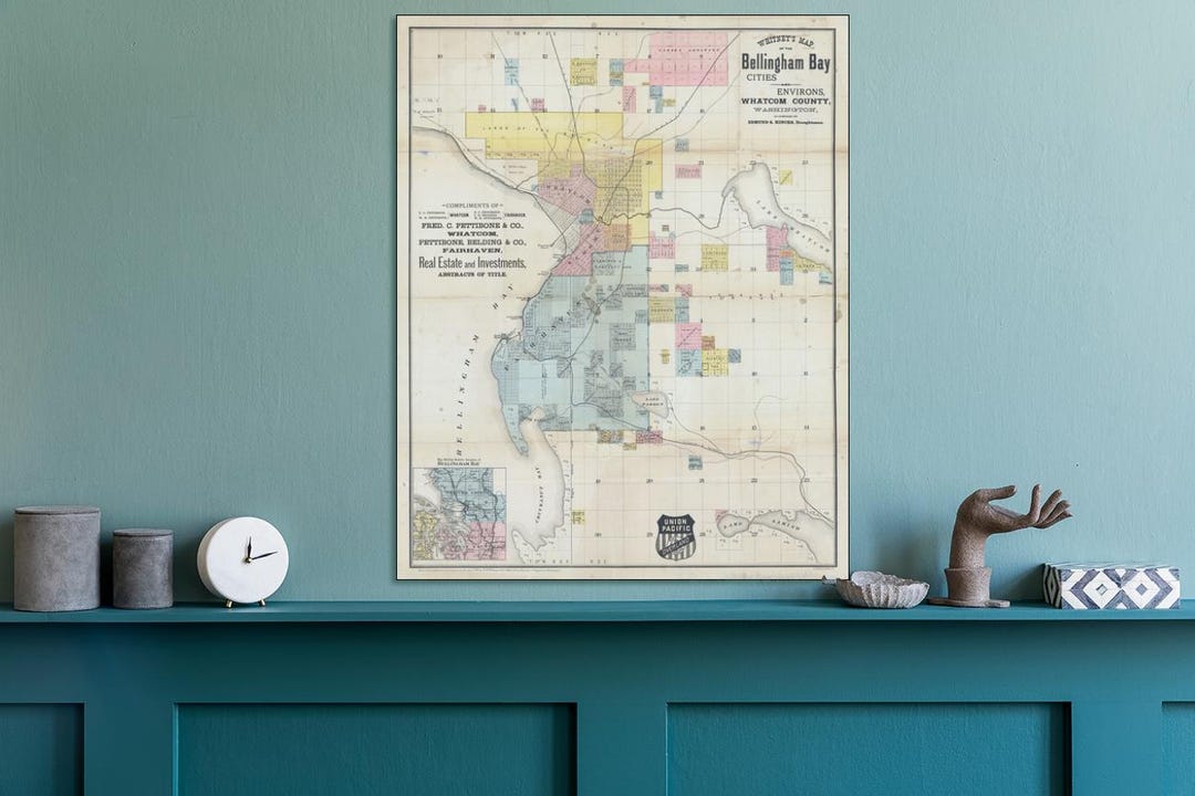 1890 Map of Bellingham Bay Whatcom County Washington Historical ...