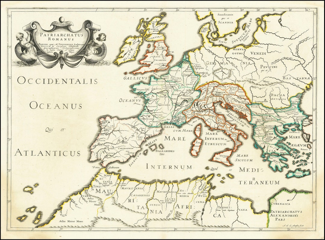1638 Map of Ancient Roman Empire European Geography Vintage Antique ...