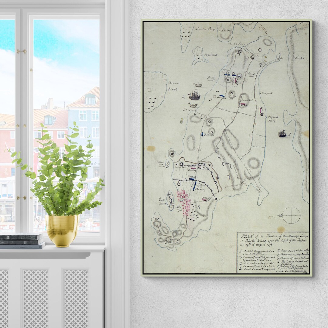 1778 Battle of Rhode Island Map – Revolutionary War Military Plan ...