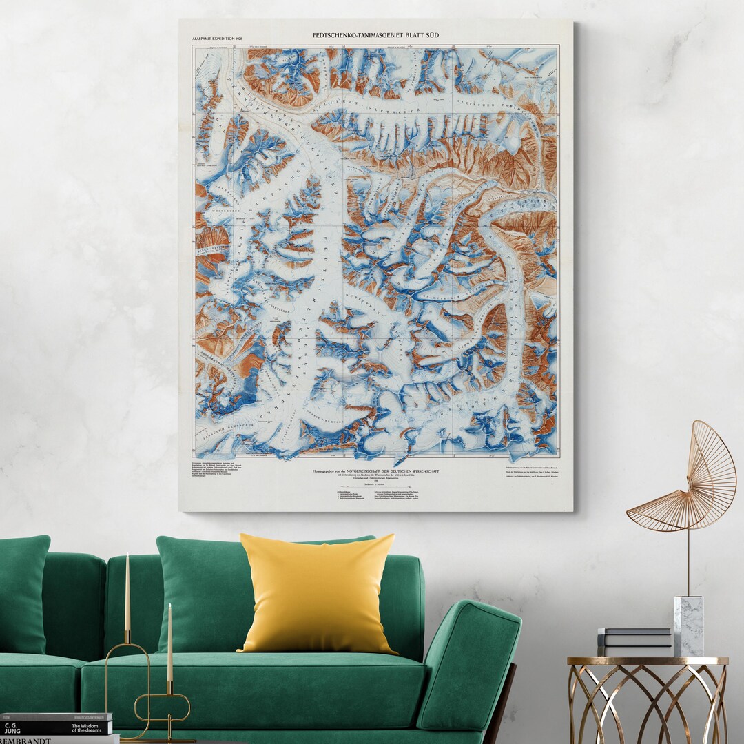 1930 Map of Fedchenko Glacier Tajikistan – Vintage Cartography Showing ...