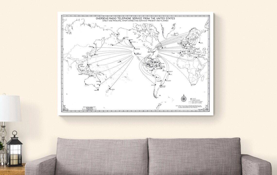 1946 World Map of Telephone & Telegraph Lines – Post-wwii Communication ...