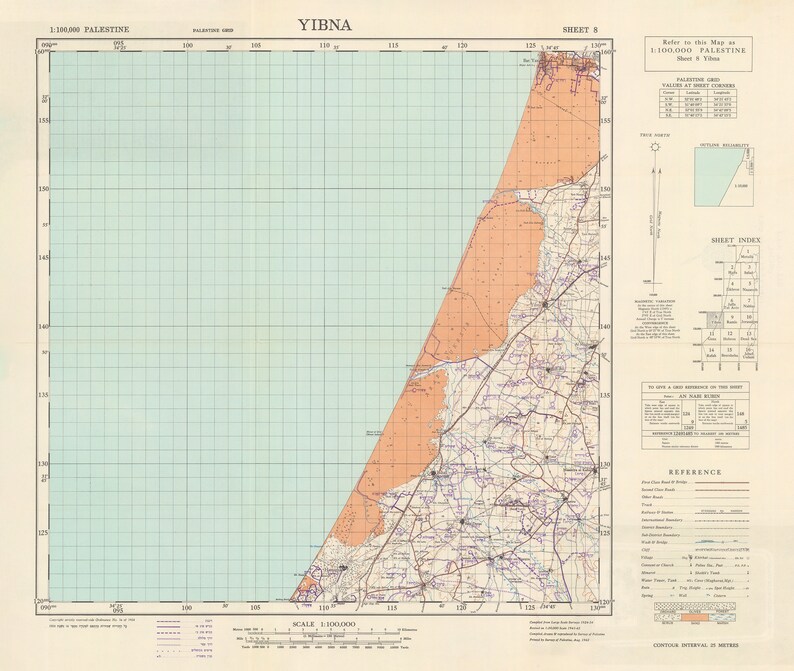1942 Survey of Palestine Map of Yibna Tel Yavne Middle Eastern ...
