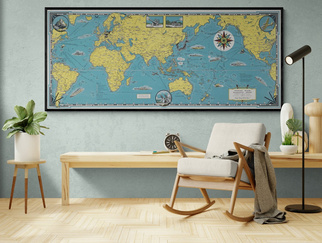 1942 Total War Panoramic World Map WW2 World War 2 Allies Axis Powers ...