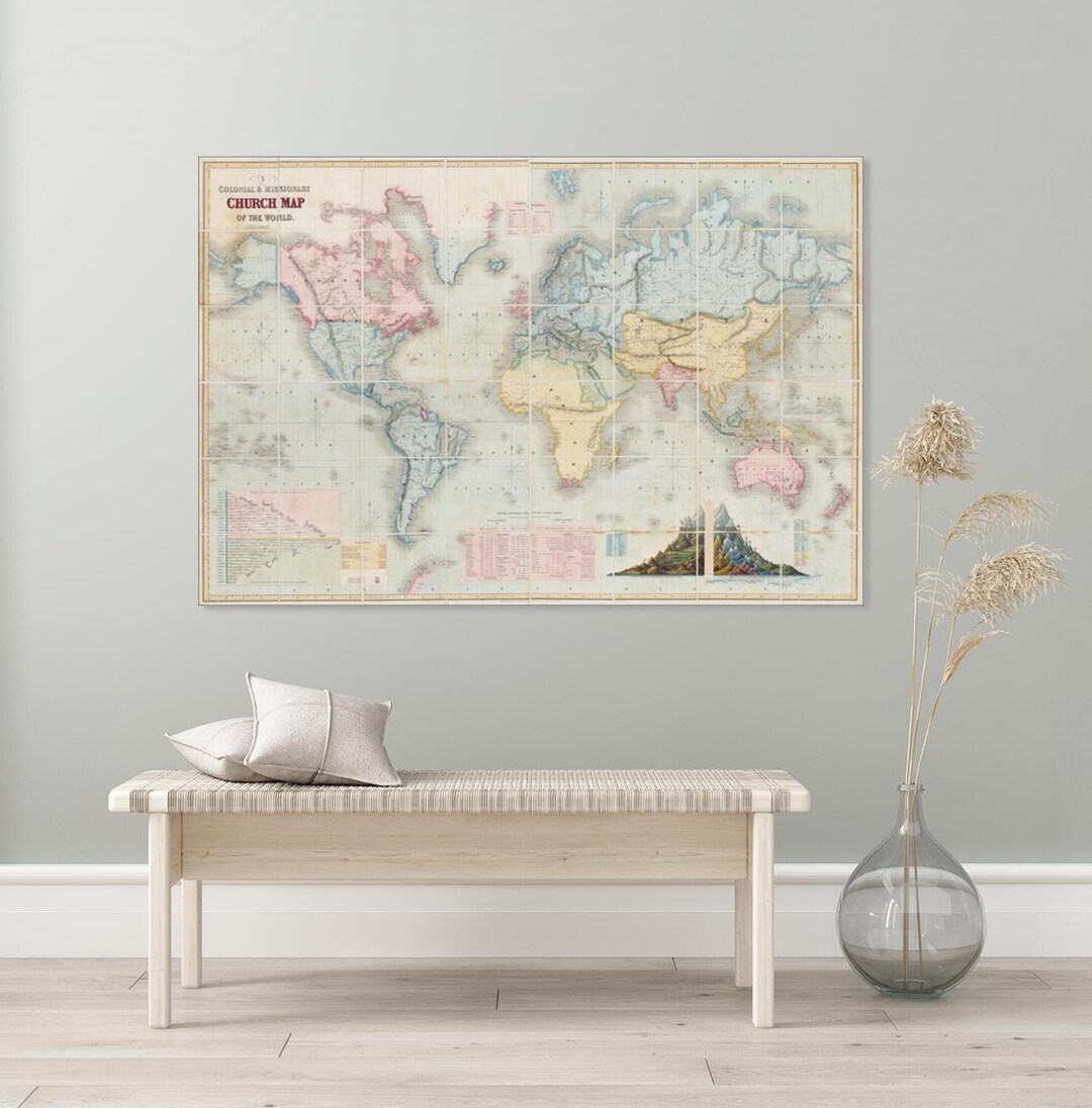 Massive 1842 Colonial & Missionary Church Map of the World Religious ...