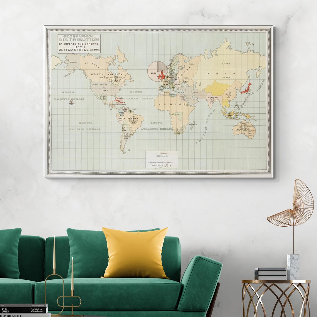 1896 Import & Export Map of the United States – Trade Routes, Ports ...