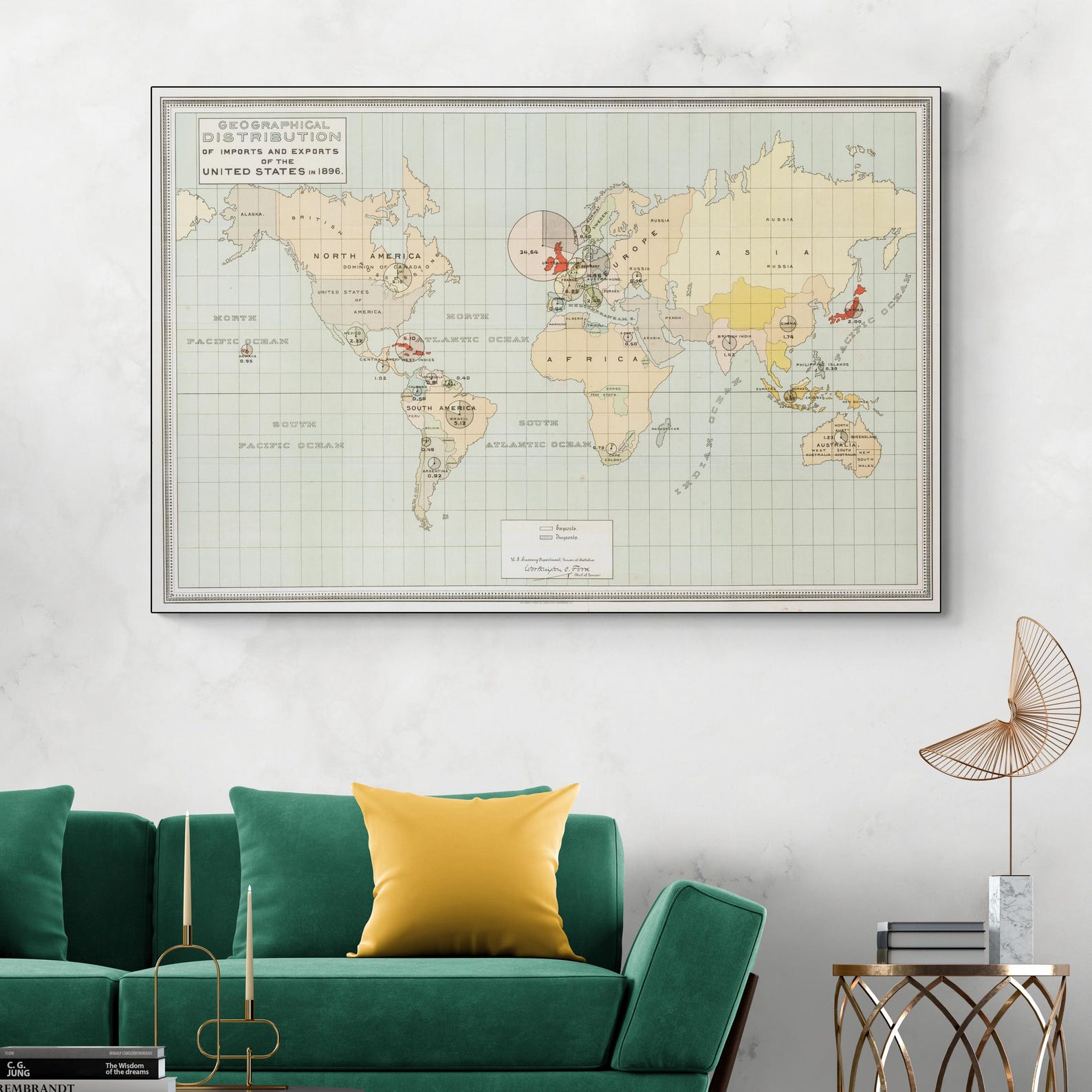 1896 Import & Export Map of the United States – Trade Routes, Ports ...