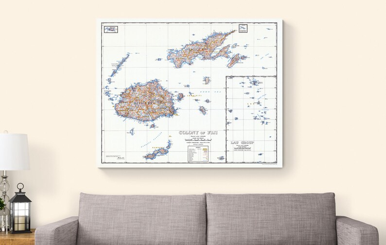 1938 Map of Fiji Islands – South Pacific Colonial Cartography Depicting ...