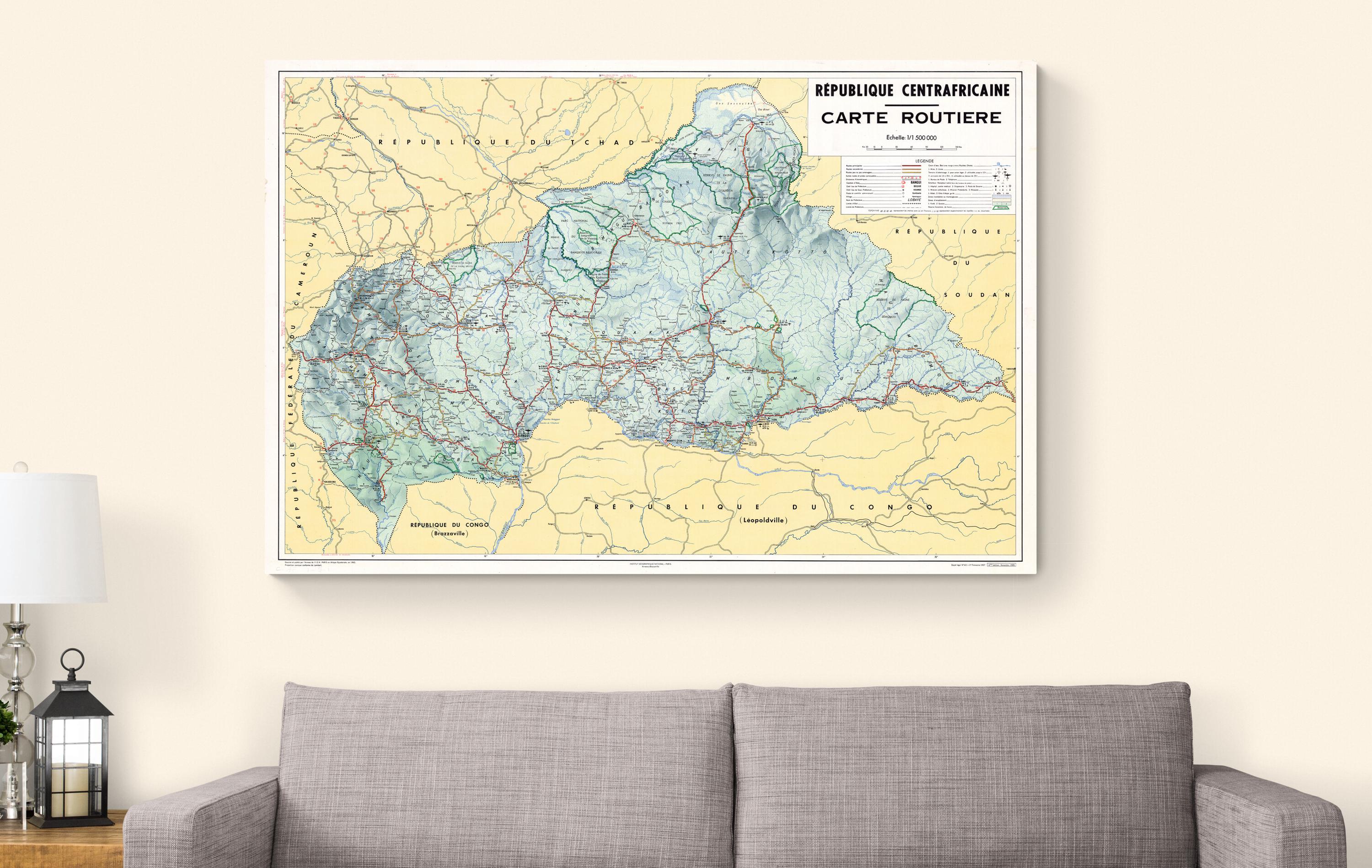1965 Map of the Central African Republic – Vintage Post-colonial ...