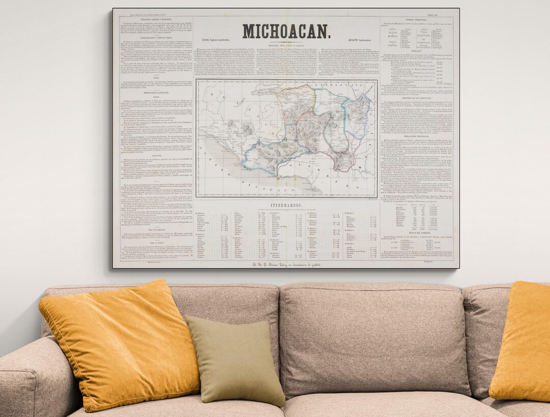 1858 Map of Michoacán De Ocampo Mexico Central American Geography ...