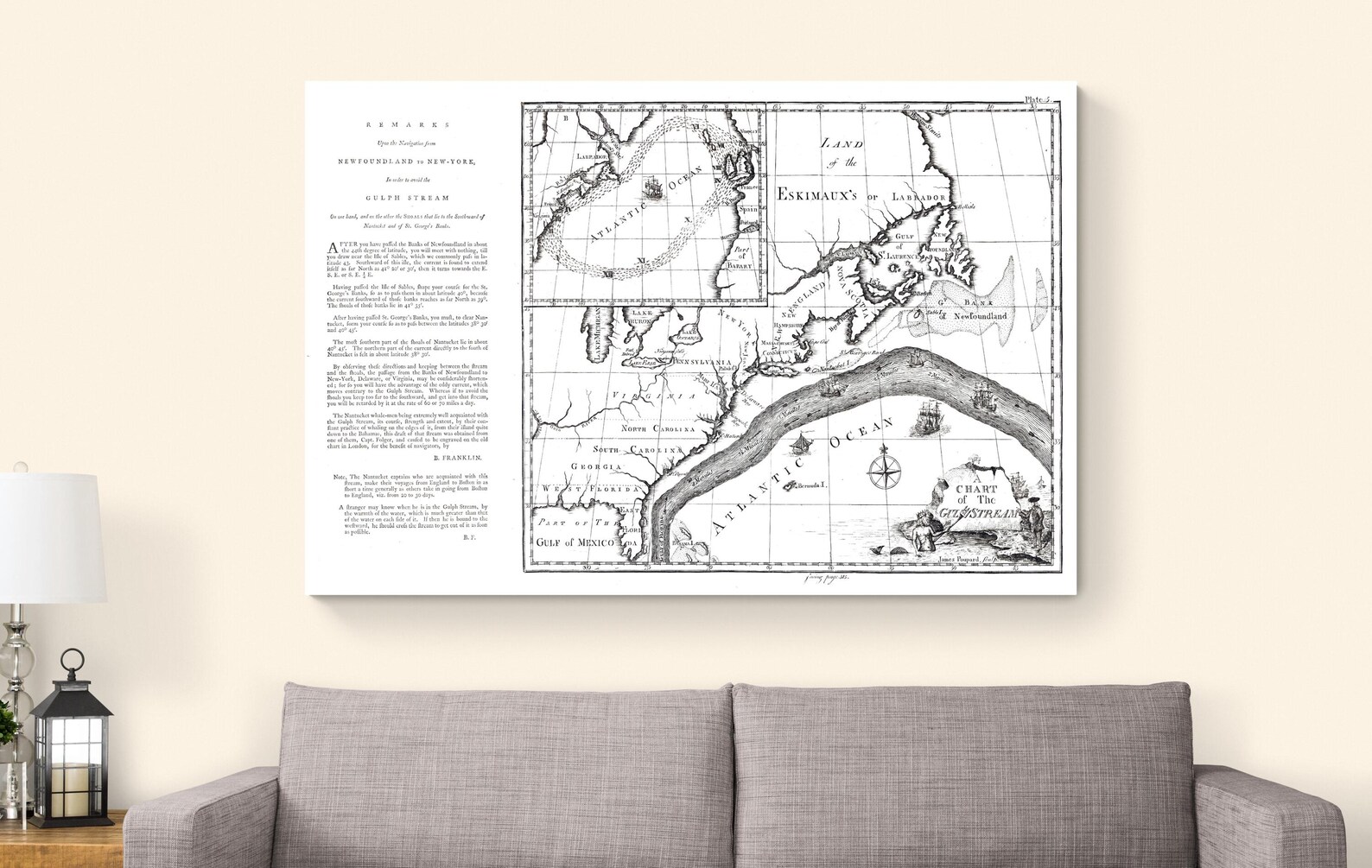 1786 Benjamin Franklin Map of the Gulf Stream – Early Scientific Sea ...