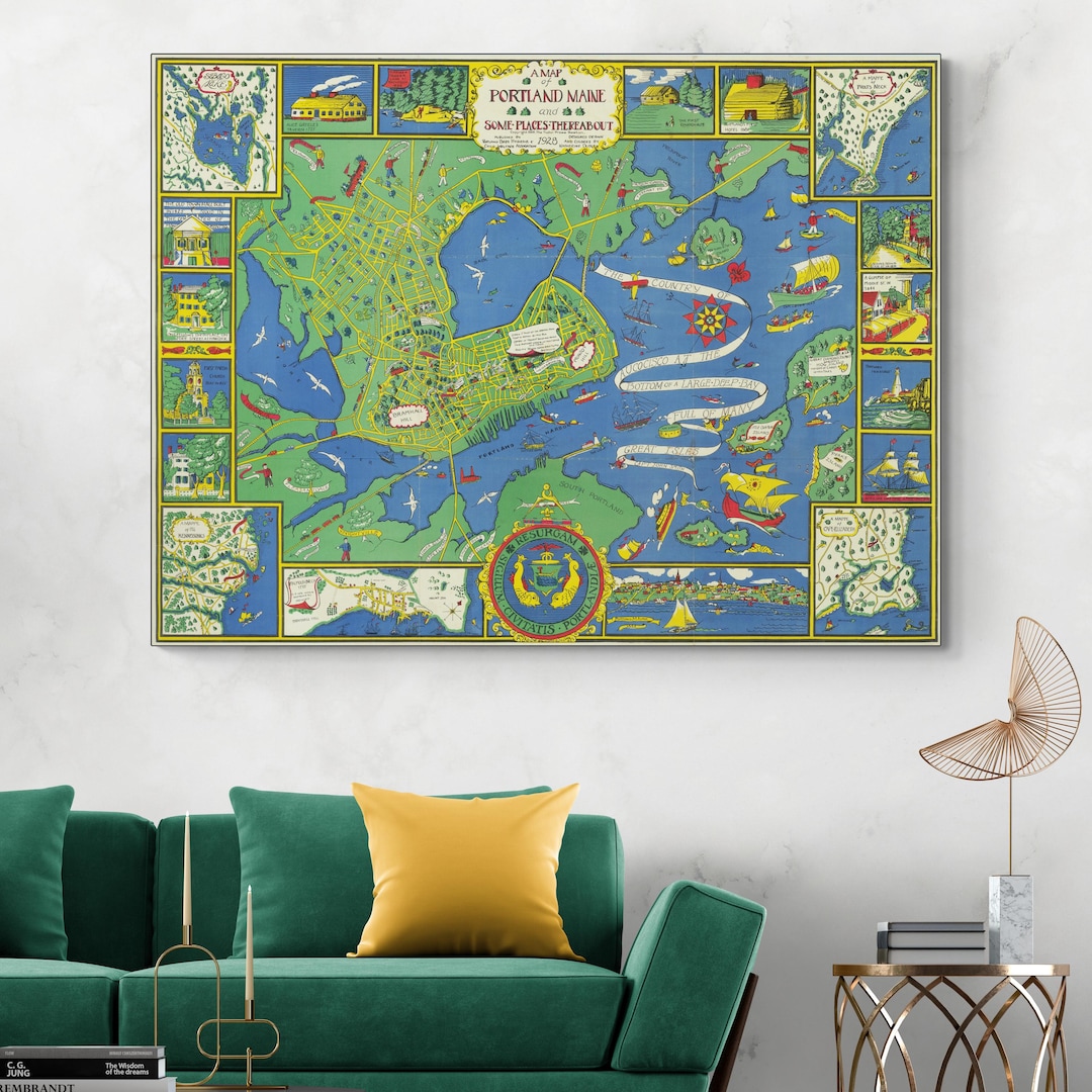 Pictorial Map of Portland Maine American Cartography History Decor Fine ...