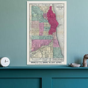 1871 Map of Chicago Showing Damage From the Great Fire Historical ...