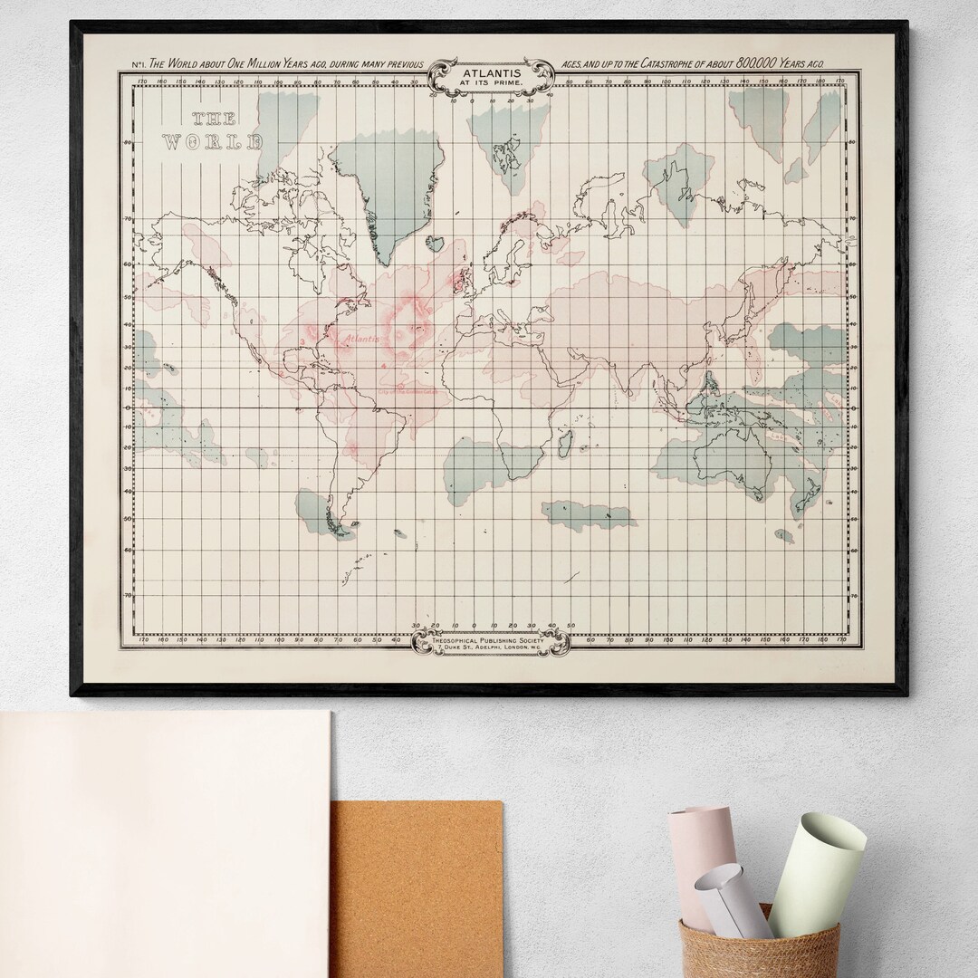Buy 1895 World Map Showing the Lost Kingdom of Atlantis Mythology ...