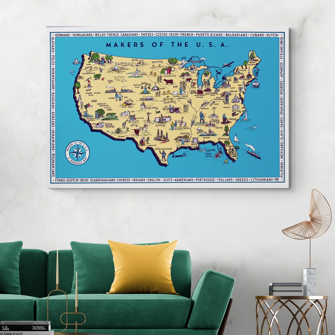 Pictorial Immigrant Map of the United States American Immigration ...