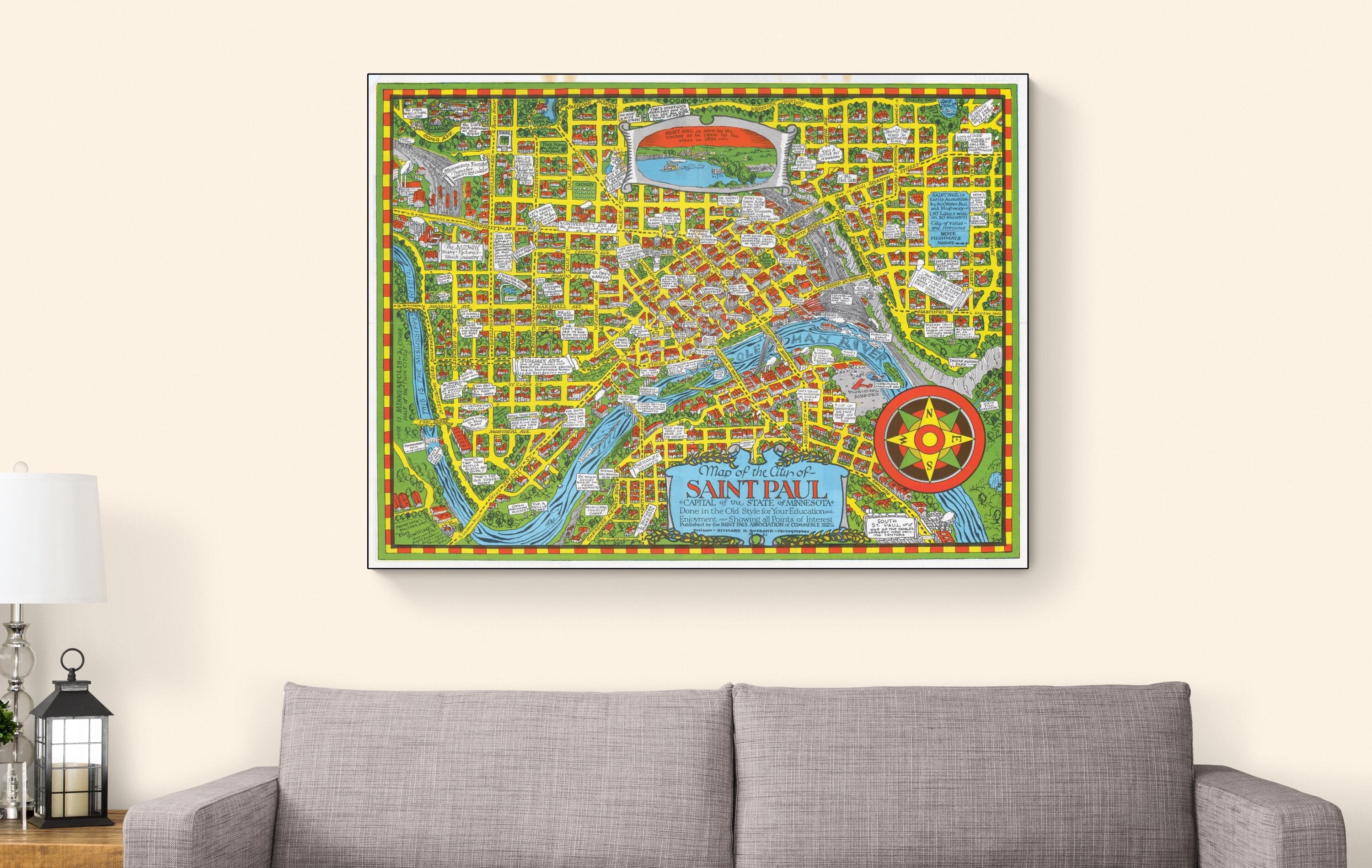 Pictorial Map of St. Paul Minnesota – Illustrated City Landmarks, Parks ...