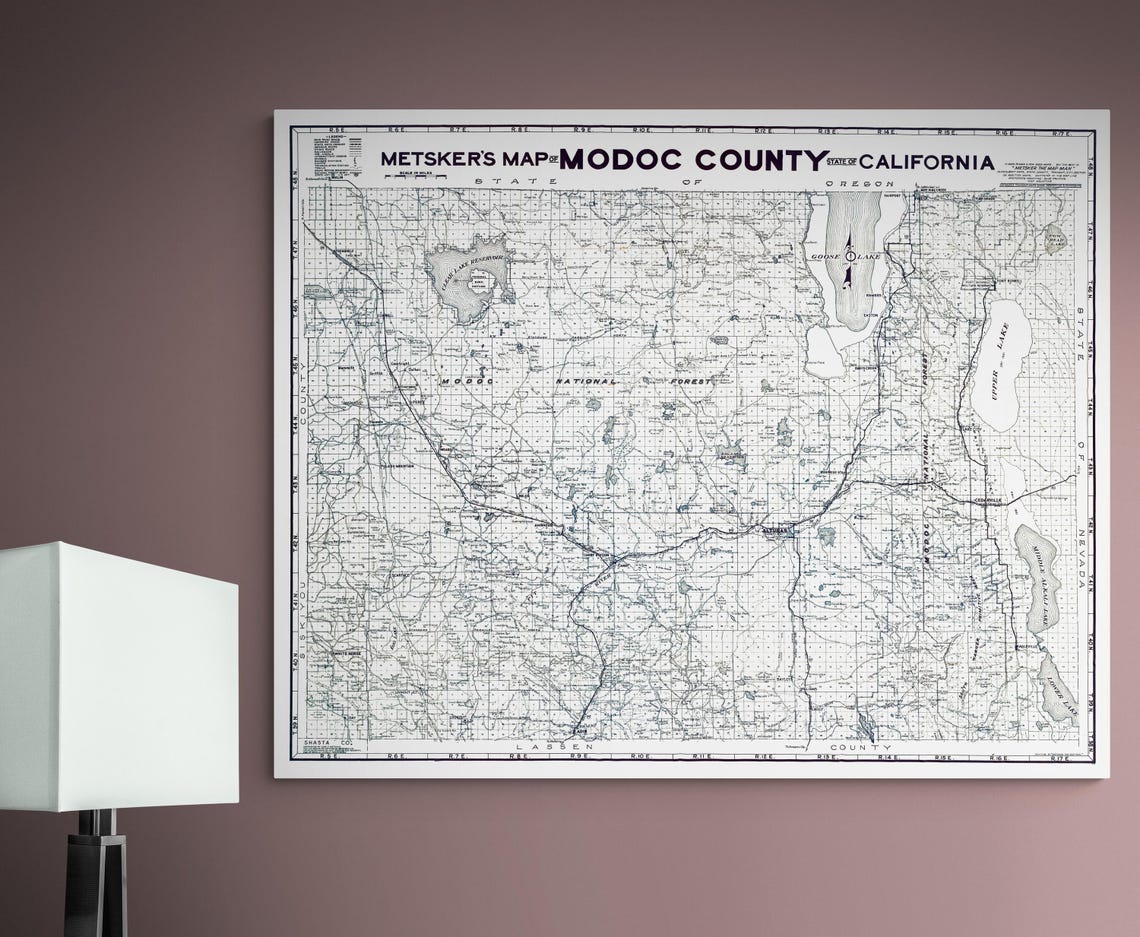 1952 Map of Modoc County California – Cartography Showing Towns, Roads ...