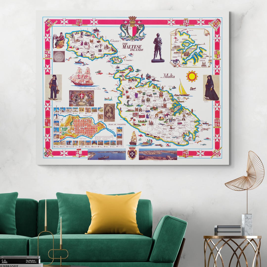 Pictorial Map of Malta Mediterranean Geography Maltese Islands ...