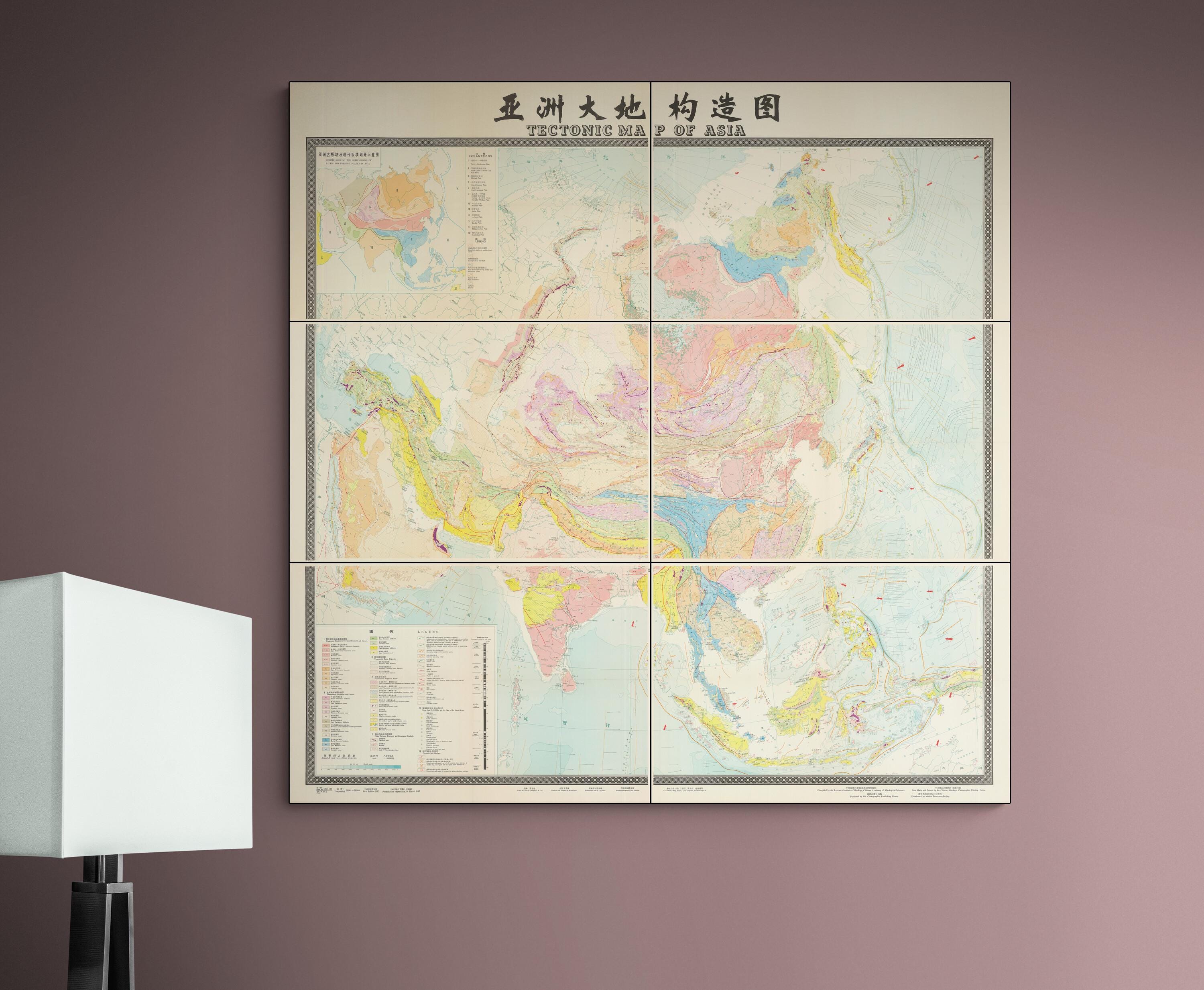 Tectonic Map of Asia – Detailed Geological Cartography Showing Fault ...
