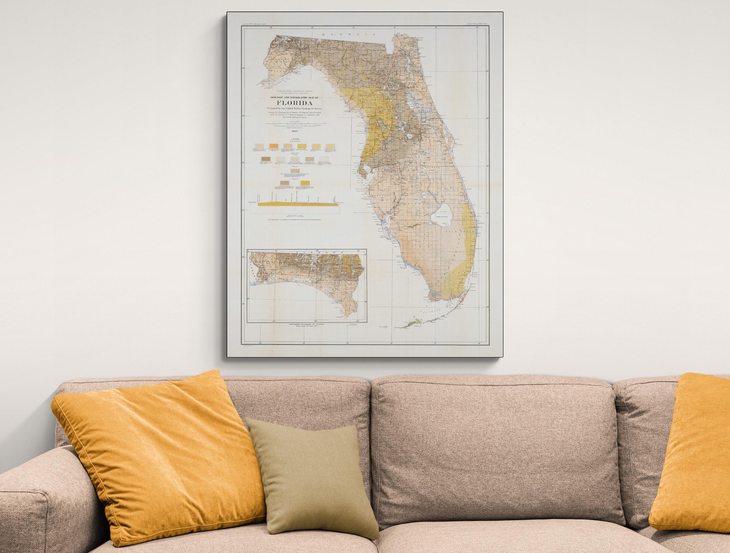 1909 Geological Map of Florida – Early 20th Century Scientific Survey ...