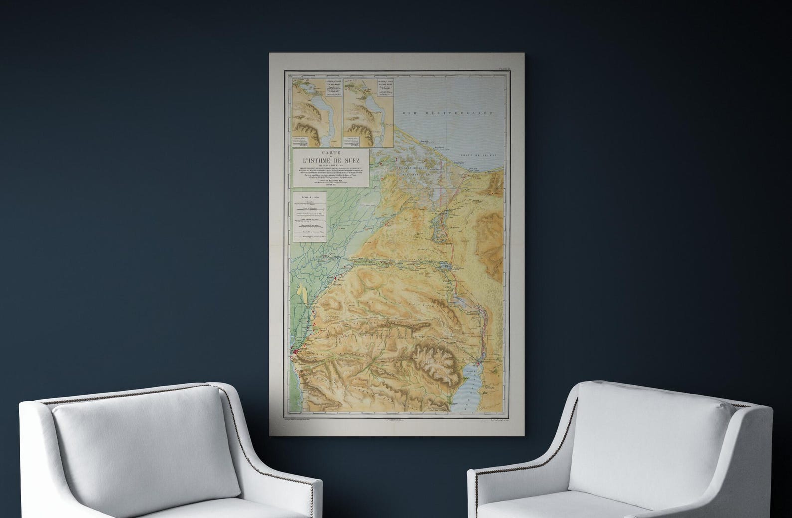 1872 Map of the Suez Canal – Early Map Showing Canal Route, Engineering ...