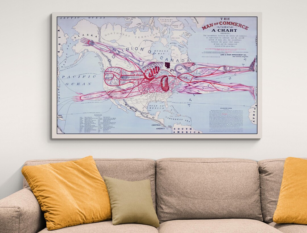1889 Man of Commerce Anatomy Map of the United States – Symbolic ...
