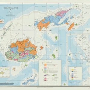1965 Geological Map of the Fiji Islands Antique Vintage Geography ...