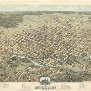 1873 Bird's Eye View Map of Houston Texas Historical American ...
