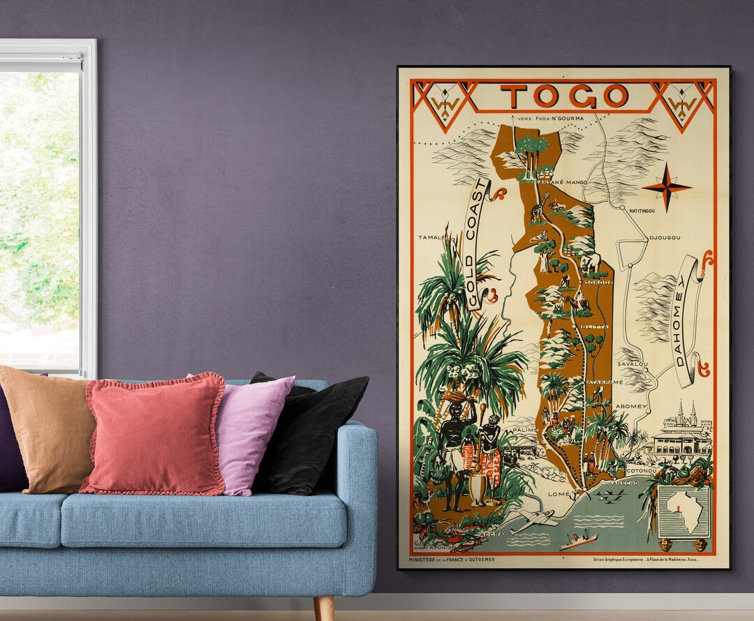 1951 Pictorial Map of Togo Africa West African Geography Vintage ...