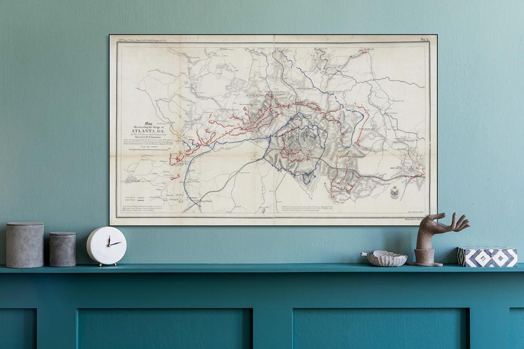 Military Plan Map of the Battle of Atlanta Historical Civil War ...