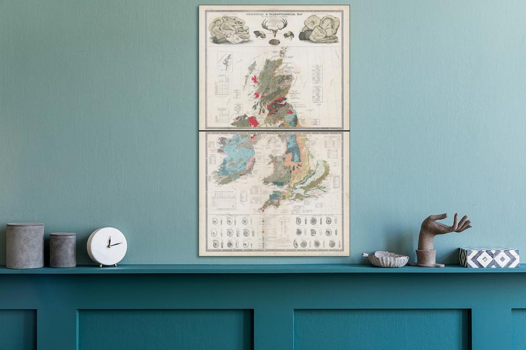 1848 Paleontology Fossil Map of United Kingdom Geological Geography ...