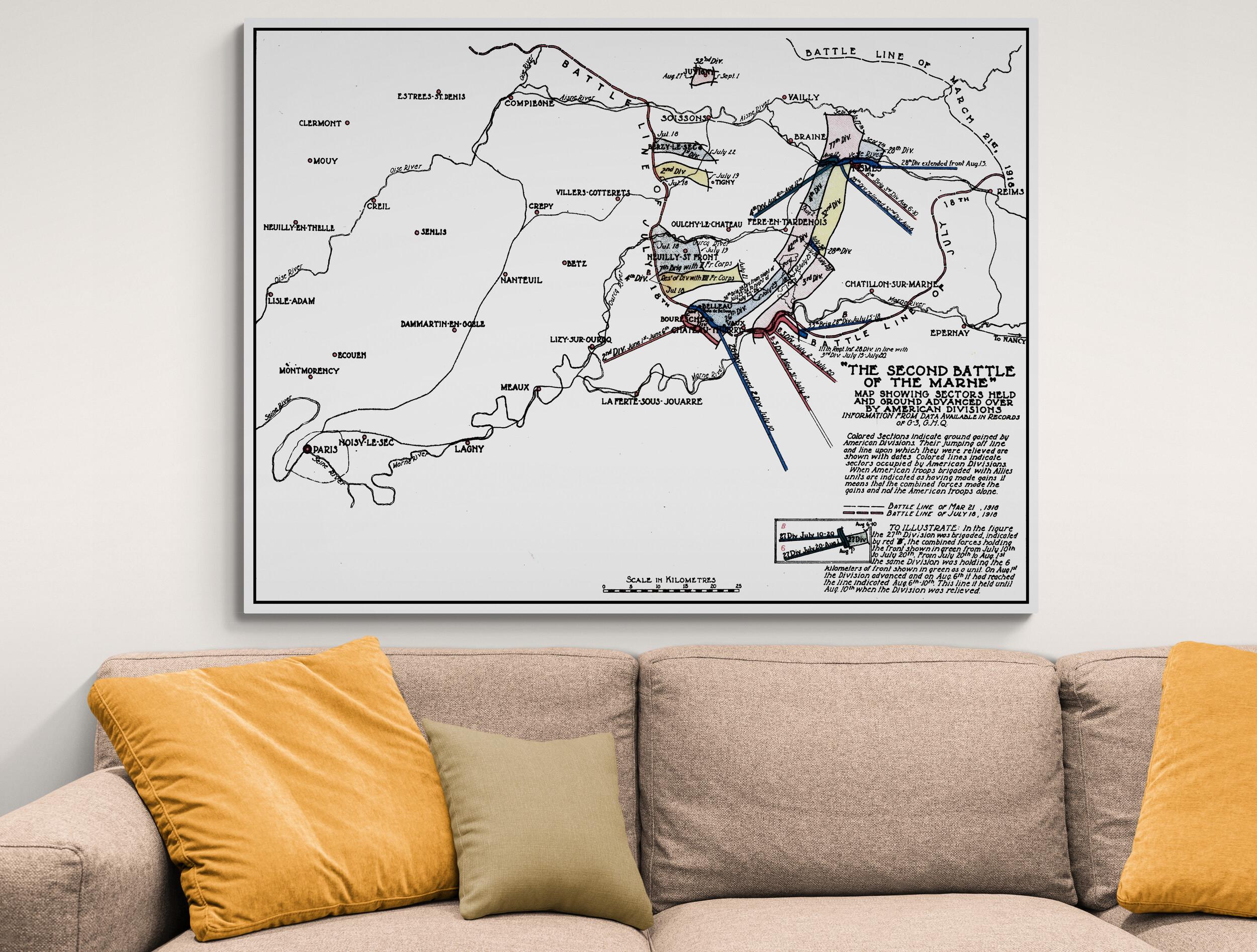 1918 Map of Second Battle of the Marne – WWI Cartography – Allied ...