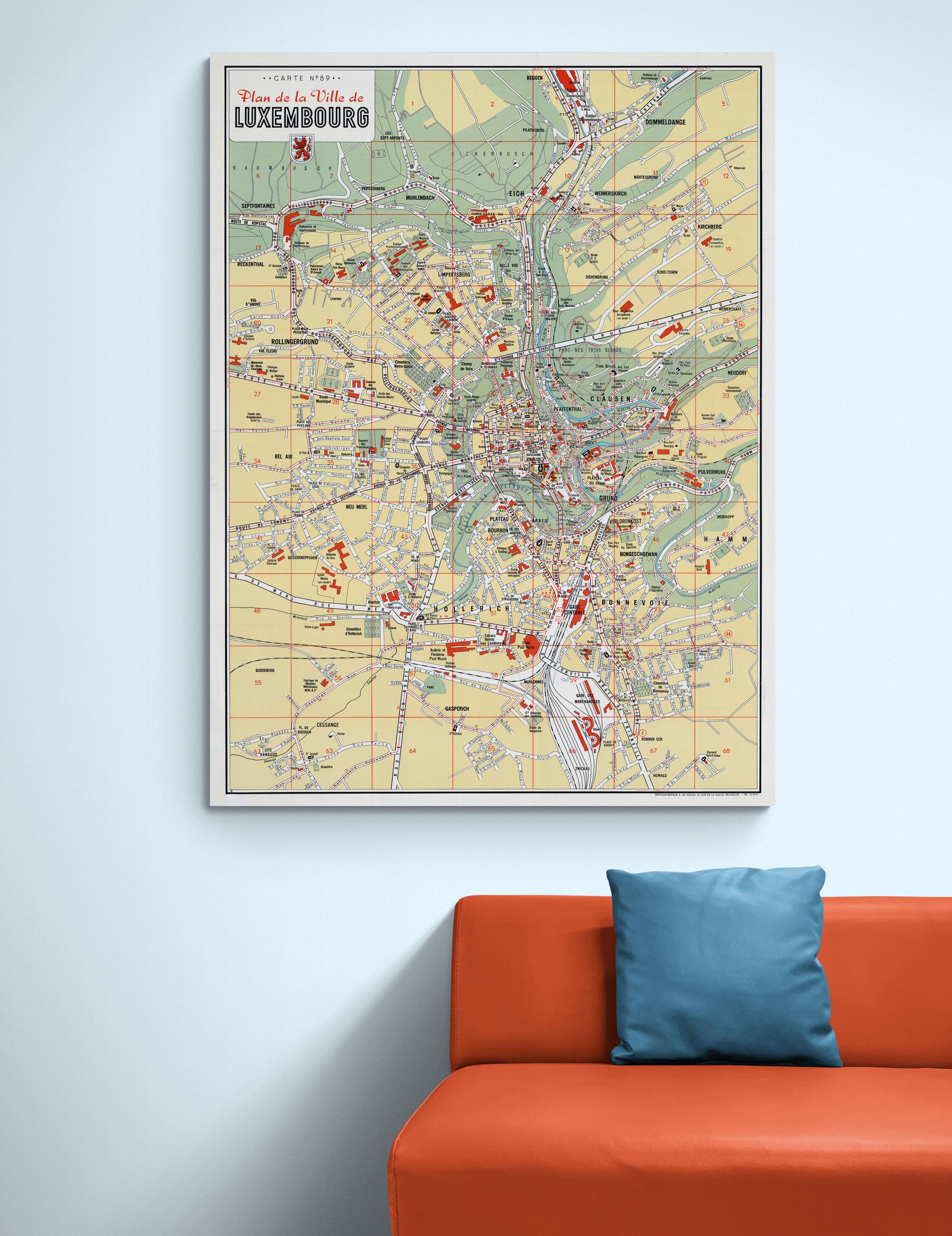 1969 Luxembourg City Map – Historic Urban Map of the Capital Showing ...