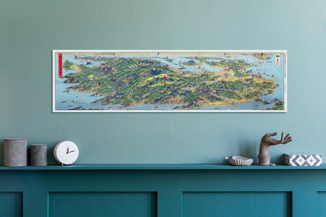 1925 Pictorial Bird's Eye Map of Kyushu Japan Historical Asian ...