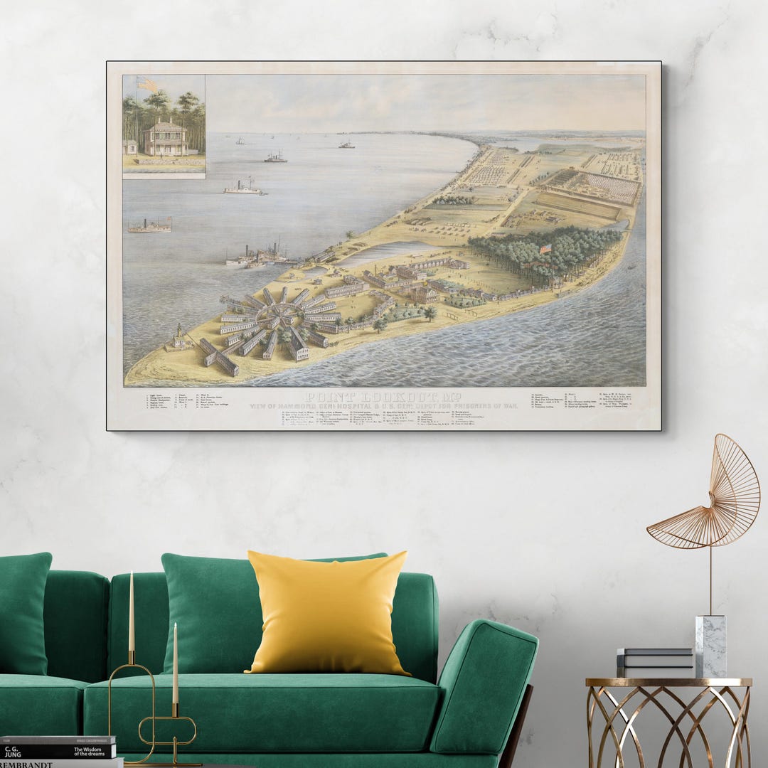 1864 Bird's Eye Map of Point Lookout Maryland – Civil War-era View of ...