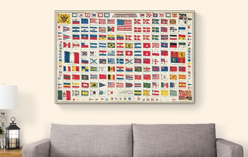1868 Flag Chart of World Nations – Vintage Vexillology Illustration ...