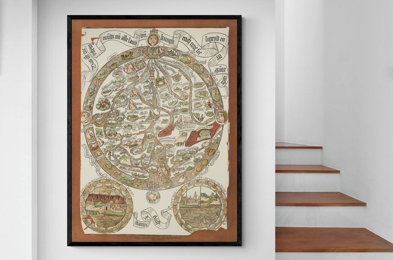 1480 Mappa Mundi medieval Mapa del mundo bíblico Geografía de la tierra ...