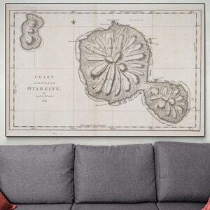 1785 James Cook Map of Tahiti Depicting French Polynesian Islands and ...