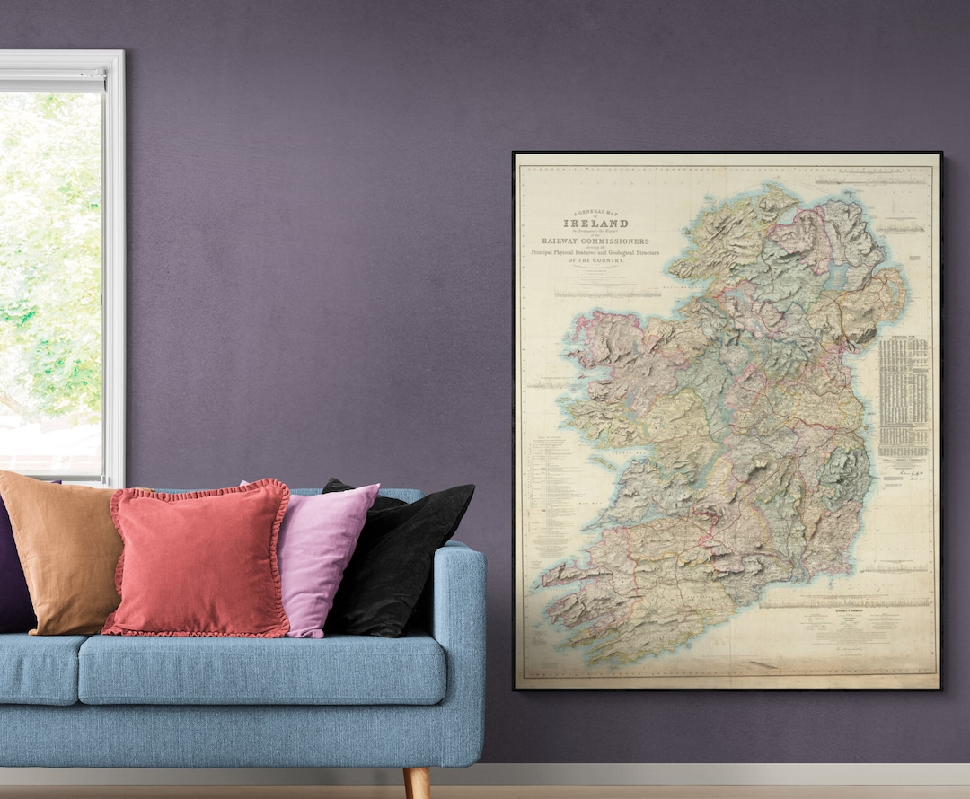 1855 Richard Griffith's Geological Topography Wall Map of Ireland Irish ...