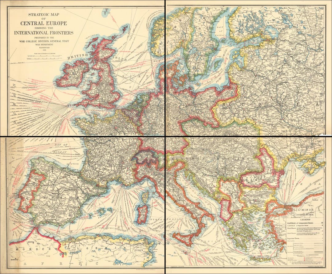 1915 Military Theatre Map of Europe During the Great War Antique World ...